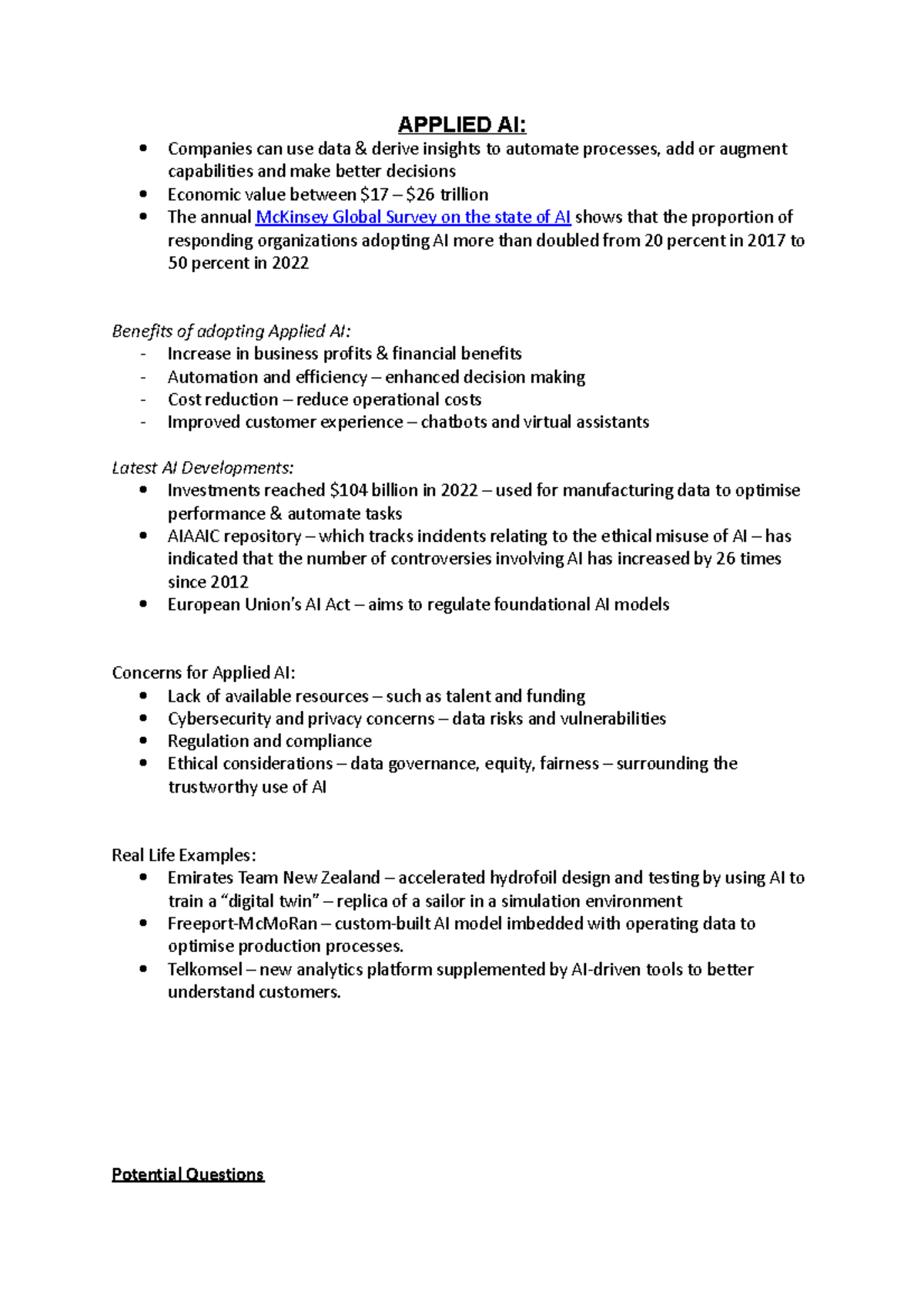 Applied AI - word doc - APPLIED AI: Companies can use data & derive ...