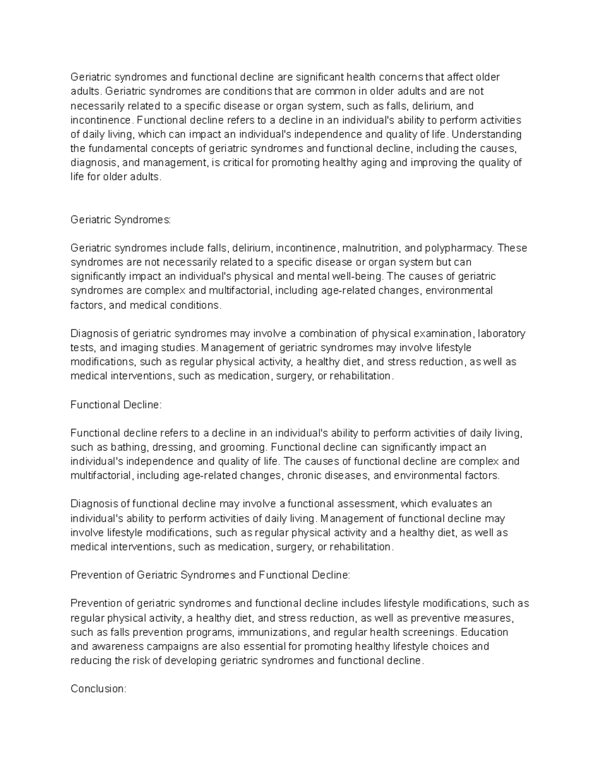 Geriatric Syndromes And Functional Decline Geriatric Syndromes And Functional Decline Are