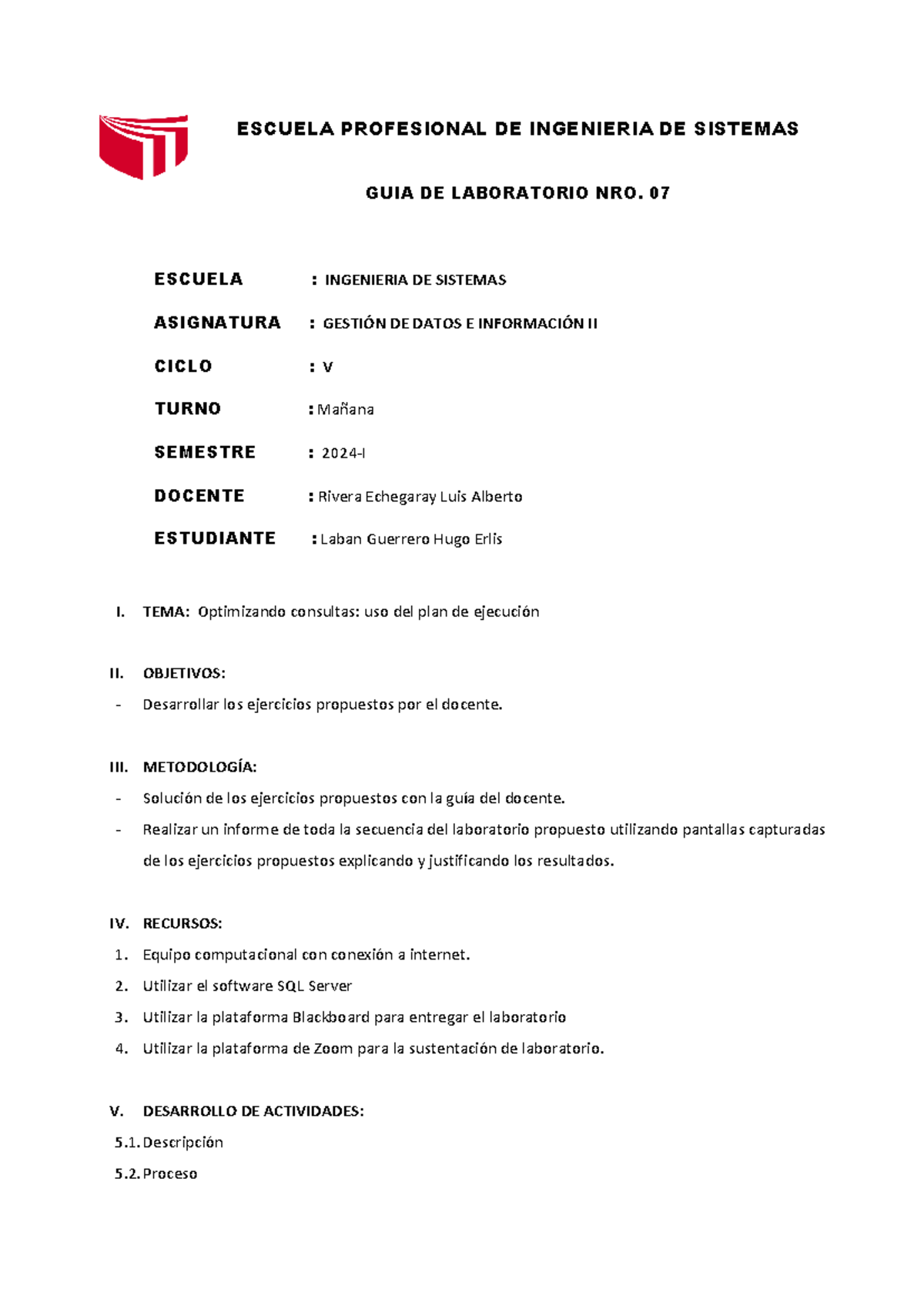 Guia De Laboratorio N°7 Escuela Profesional De Ingenieria De Sistemas