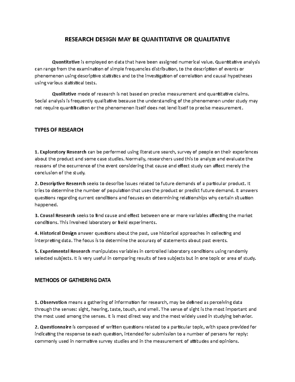 Research Design MAY BE Quantitative OR Qualitative - RESEARCH DESIGN ...