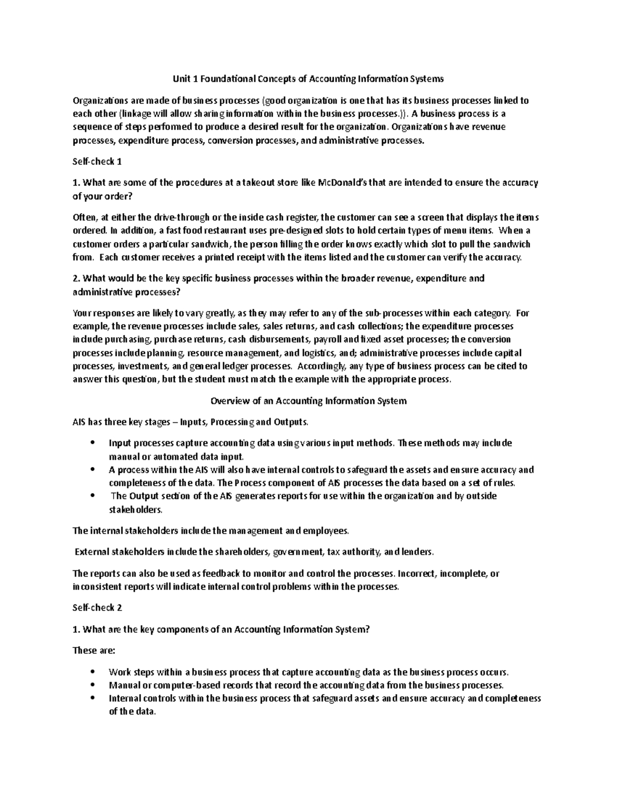 Unit 1 Foundational Concepts of Accounting Information Systems ...