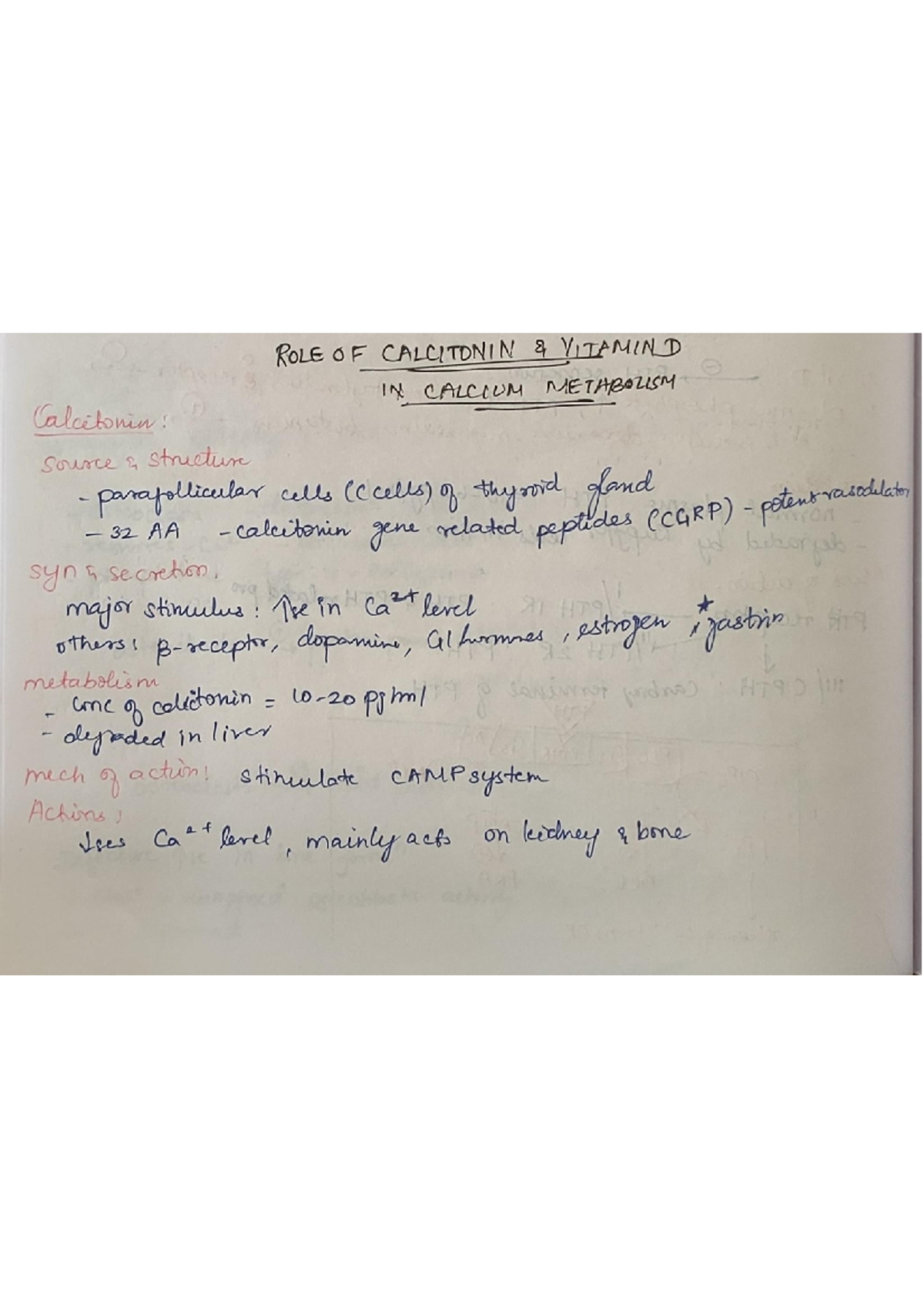 Role of calcitonin and Vitamin D in calcium metabolism - Physiology ...