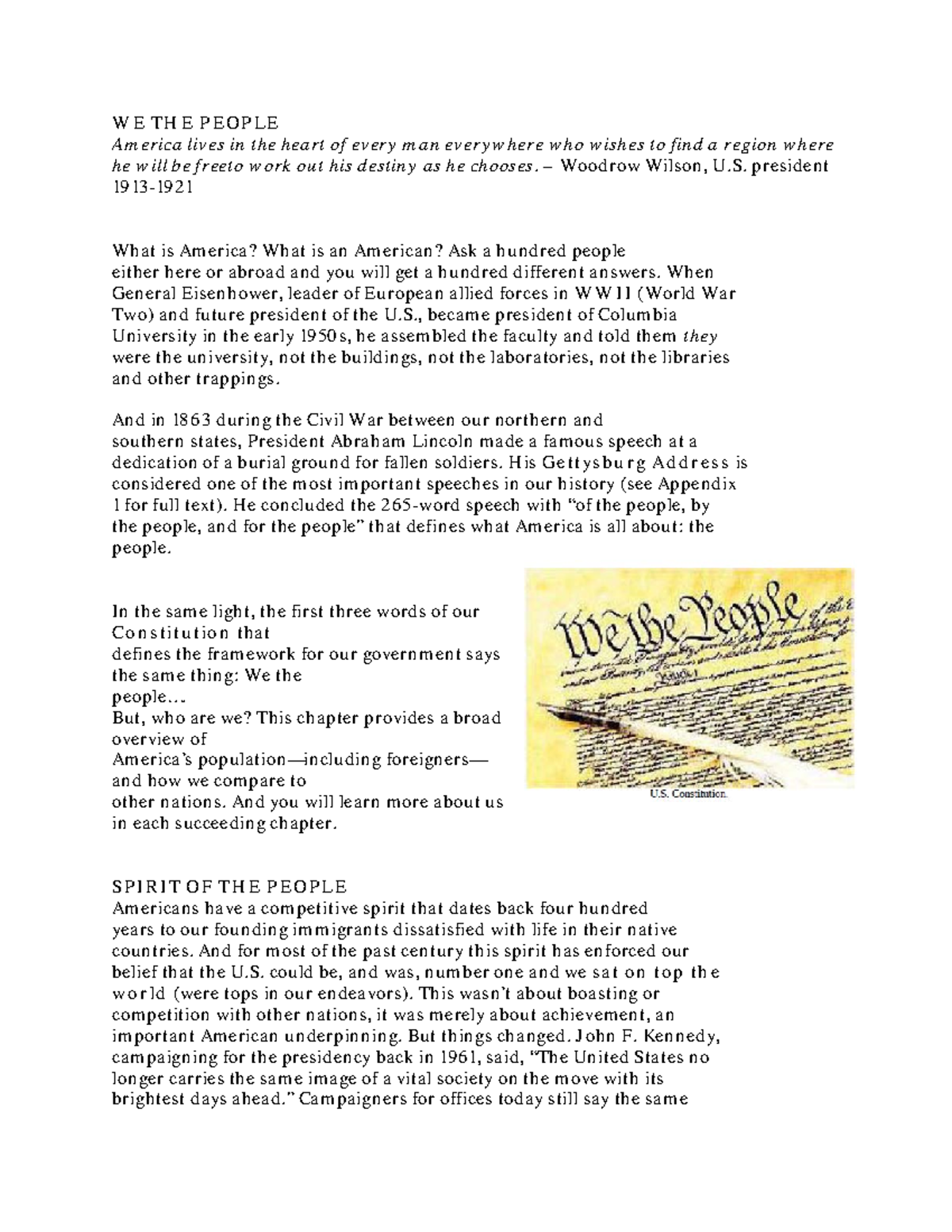 Chapter 1-We the people - W E TH E PEOPLE Am erica lives in the heart ...