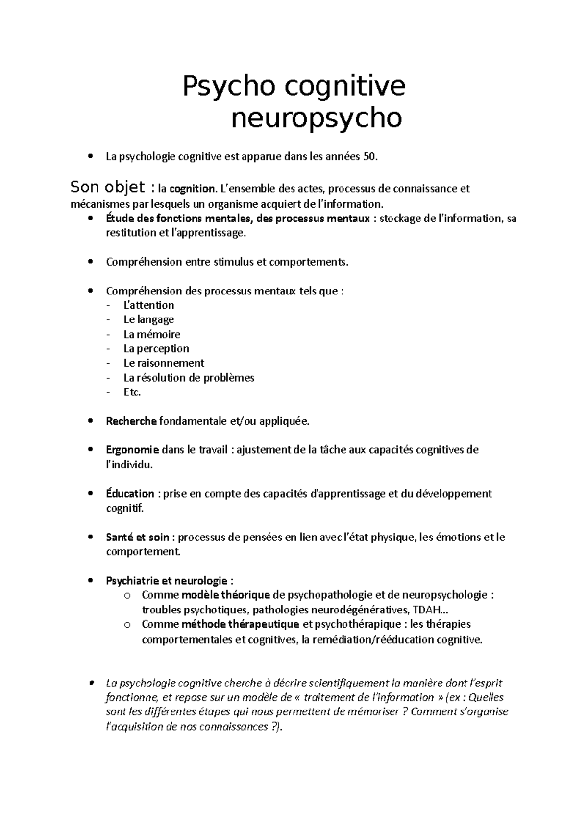 OD1 psycho cognitive - Psycho cognitive neuropsycho La psychologie ...