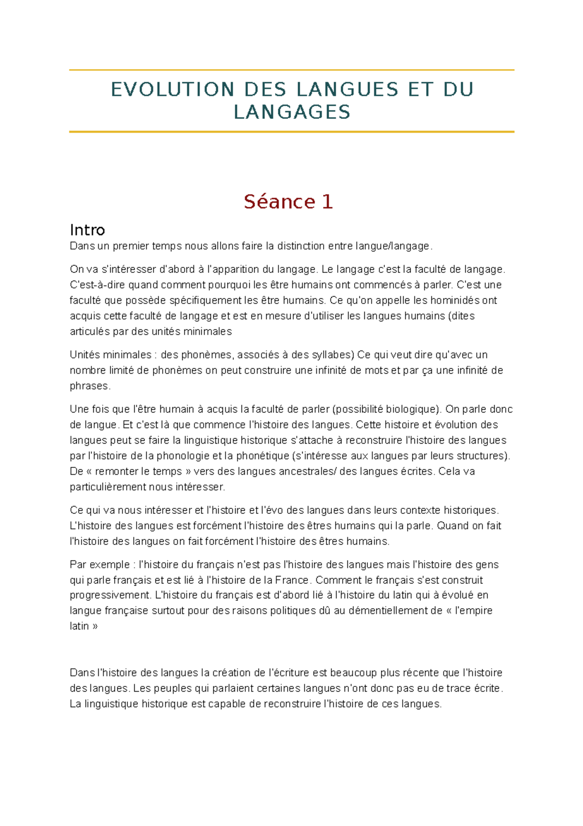 Evolution des langues et du langages - EVOLUTION DES LANGUES ET DU ...