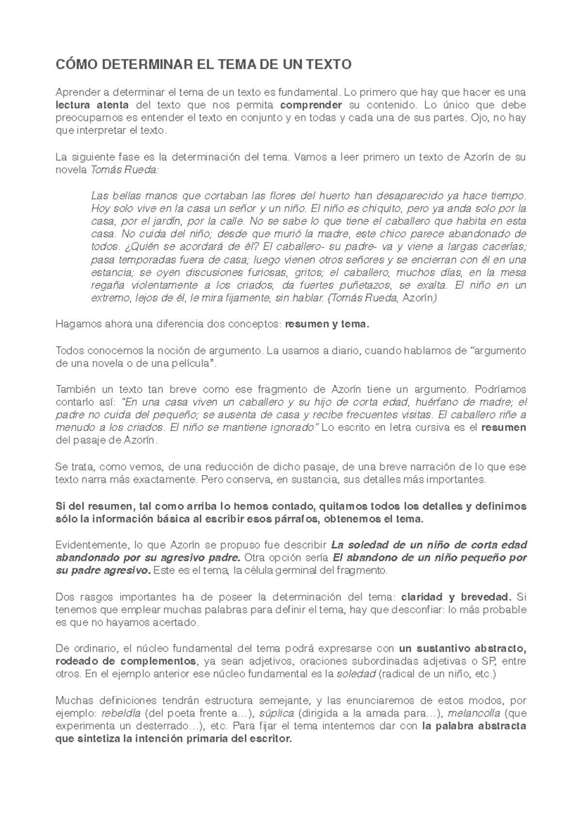 Explicación- El tema - Este documento proporciona la explicación para ...