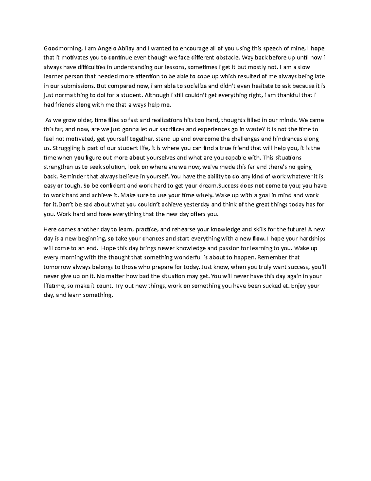 Angelo Abilay - Hshs - Goodmorning, I am Angelo Abilay and I wanted to ...