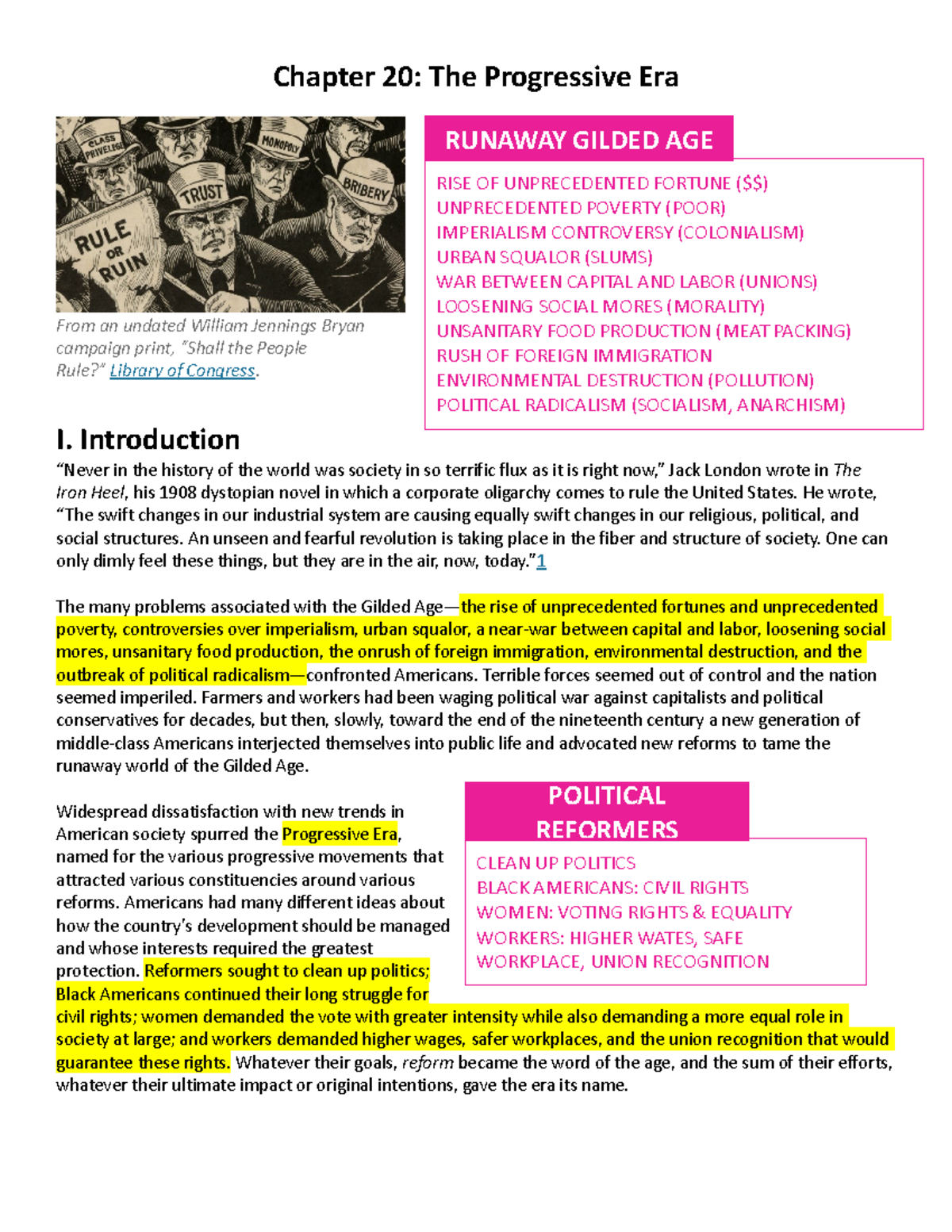 Chapter 20 - Chapter 20: The Progressive Era From an undated William ...