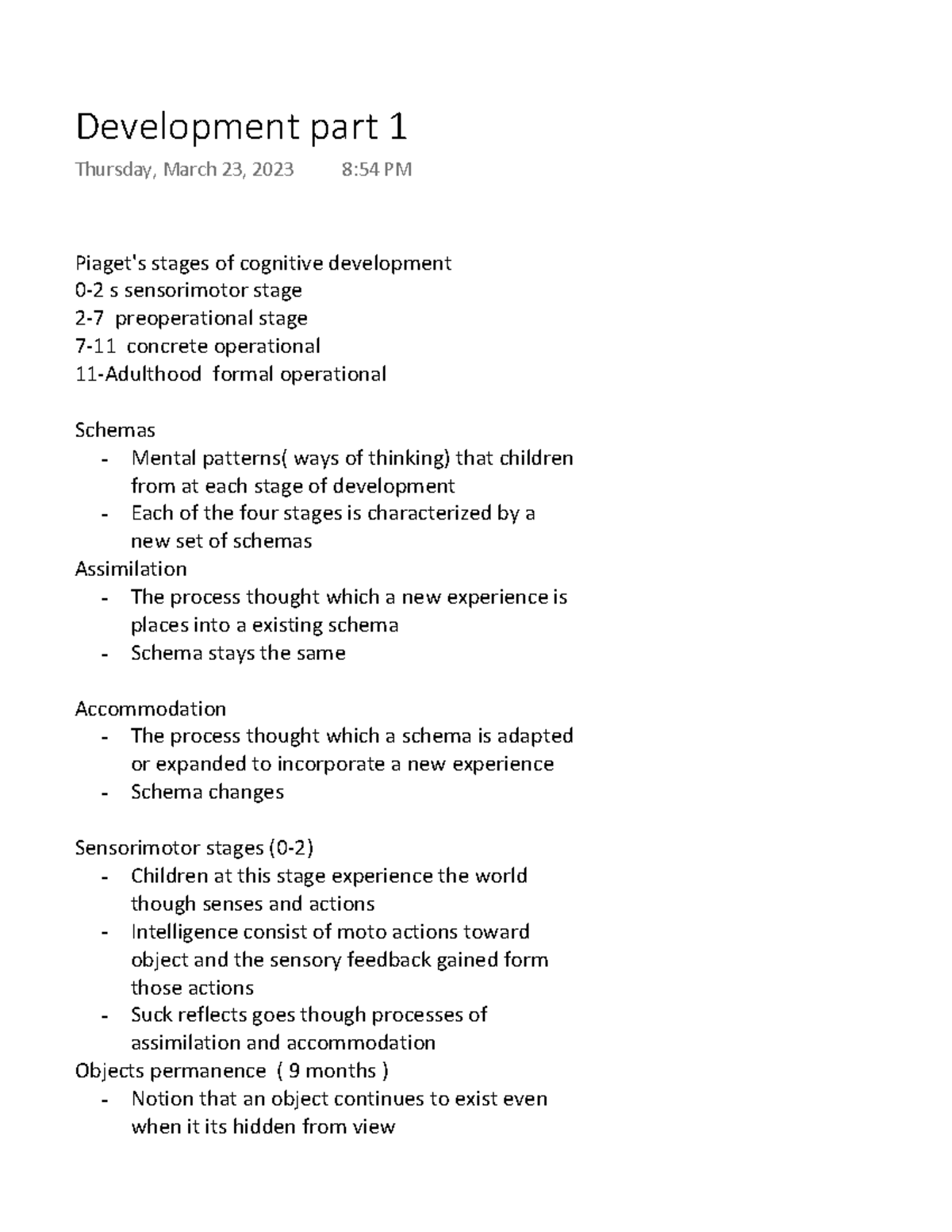 Development part 1 - Piaget's stages of cognitive development 0-2 s ...