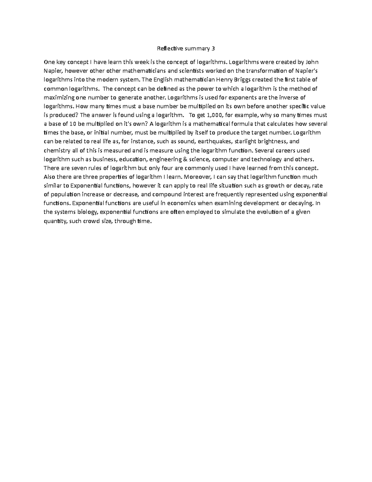 Reflective Summary 3 - Unit 3 reflection - Reflective summary 3 One key ...