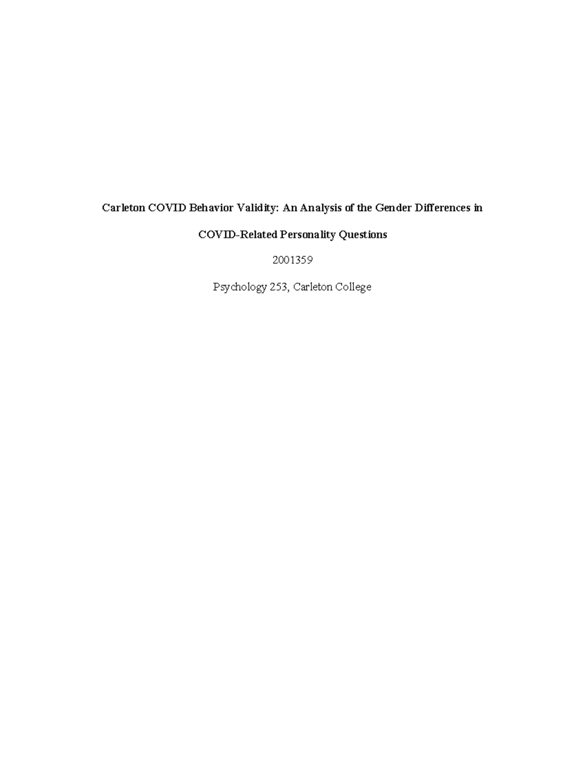 Personality Lab Report - Carleton COVID Behavior Validity: An Analysis ...