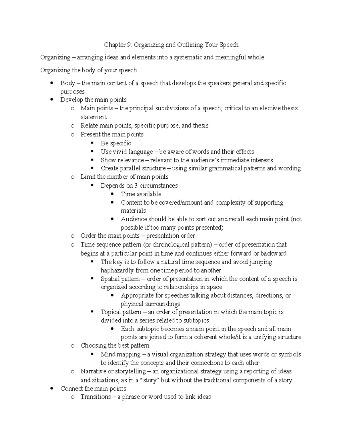 Chapter 9 - Public speaking - Chapter 9: Organizing and Outlining Your ...