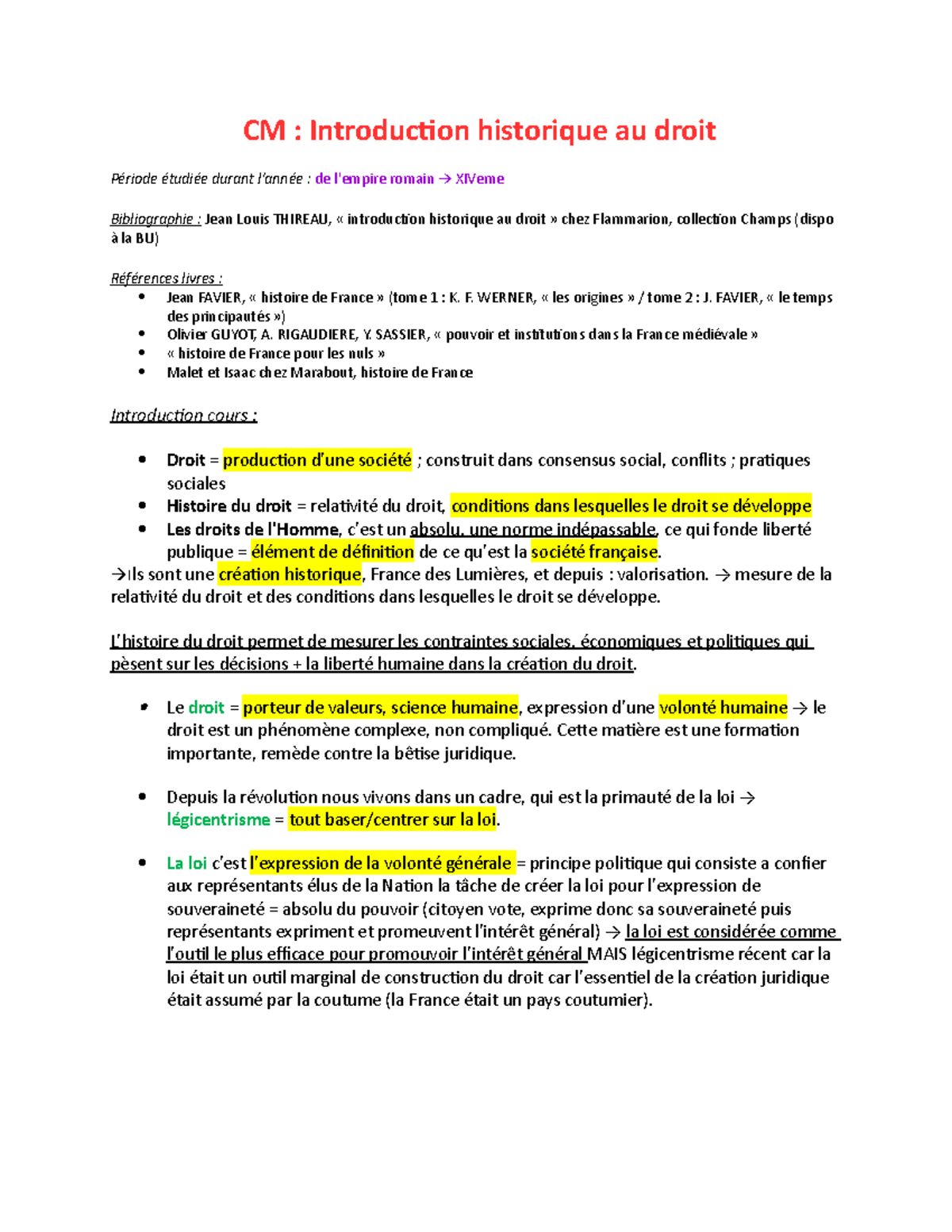 Intro historique au droit - CM : Introduction historique au droit Période étudiée durant l'année ...