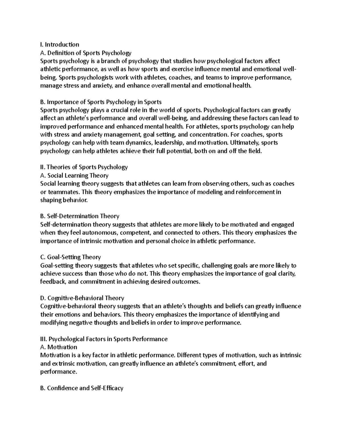 Sports psych - I. Introduction A. Definition of Sports Psychology ...