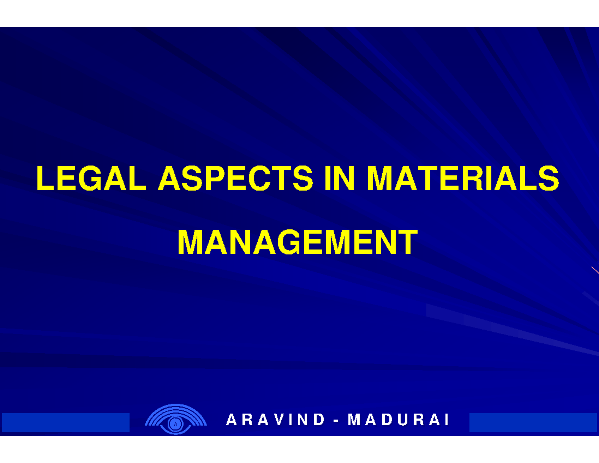 Legalaspects materialsmanagement - LEGAL ASPECTS IN MATERIALS ...