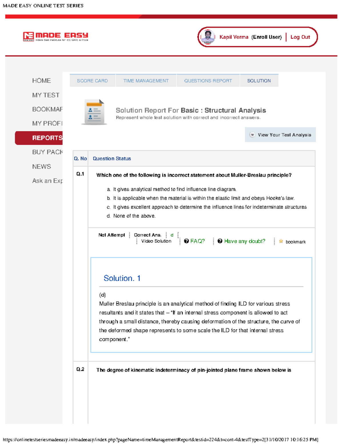 Basic made easy - Kapil Verma (Enroll User) Log Out HOME MY TEST ...