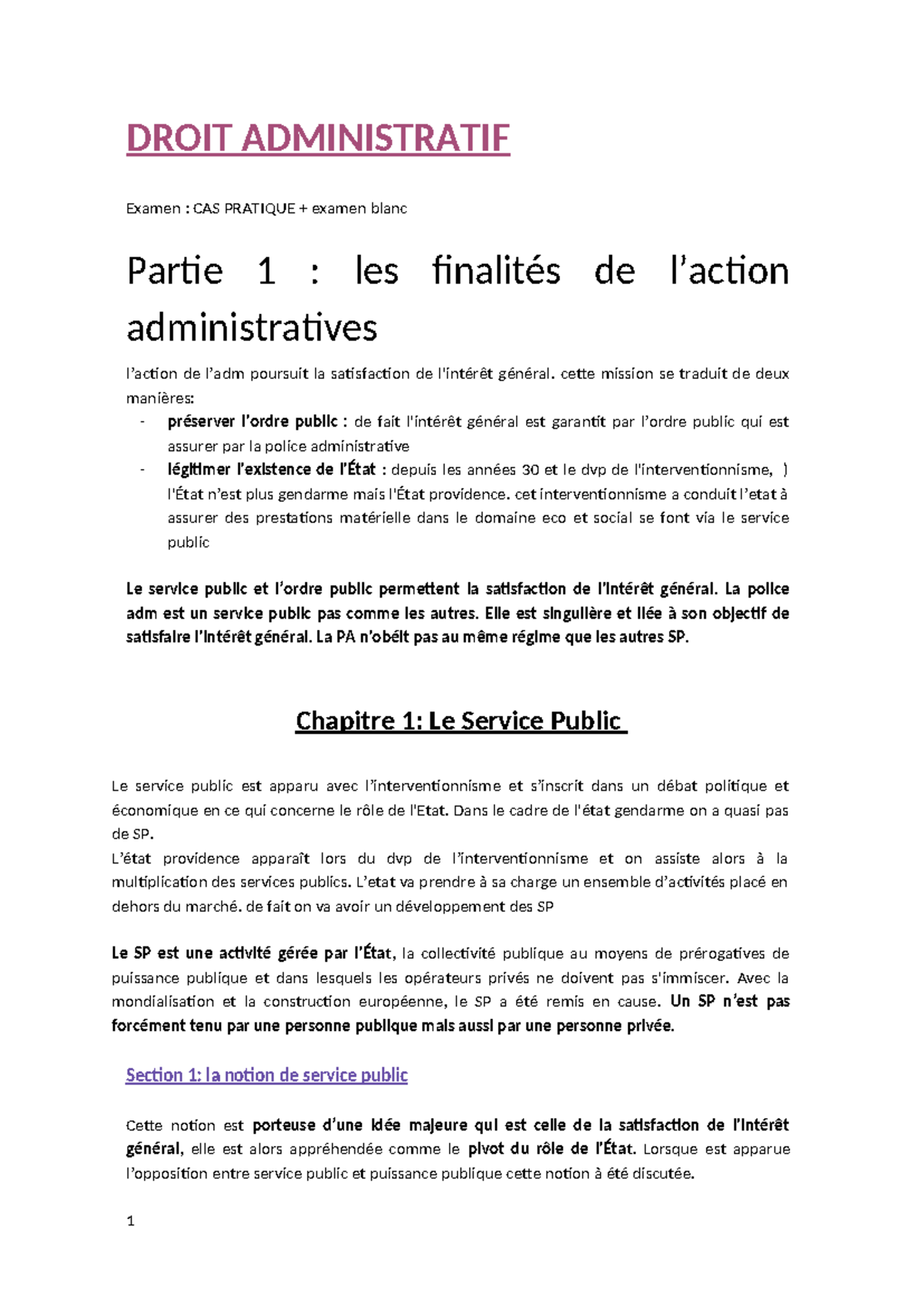 Droit ADM - Cours complet - DROIT ADMINISTRATIF Examen : CAS PRATIQUE + examen blanc Partie 1 ...