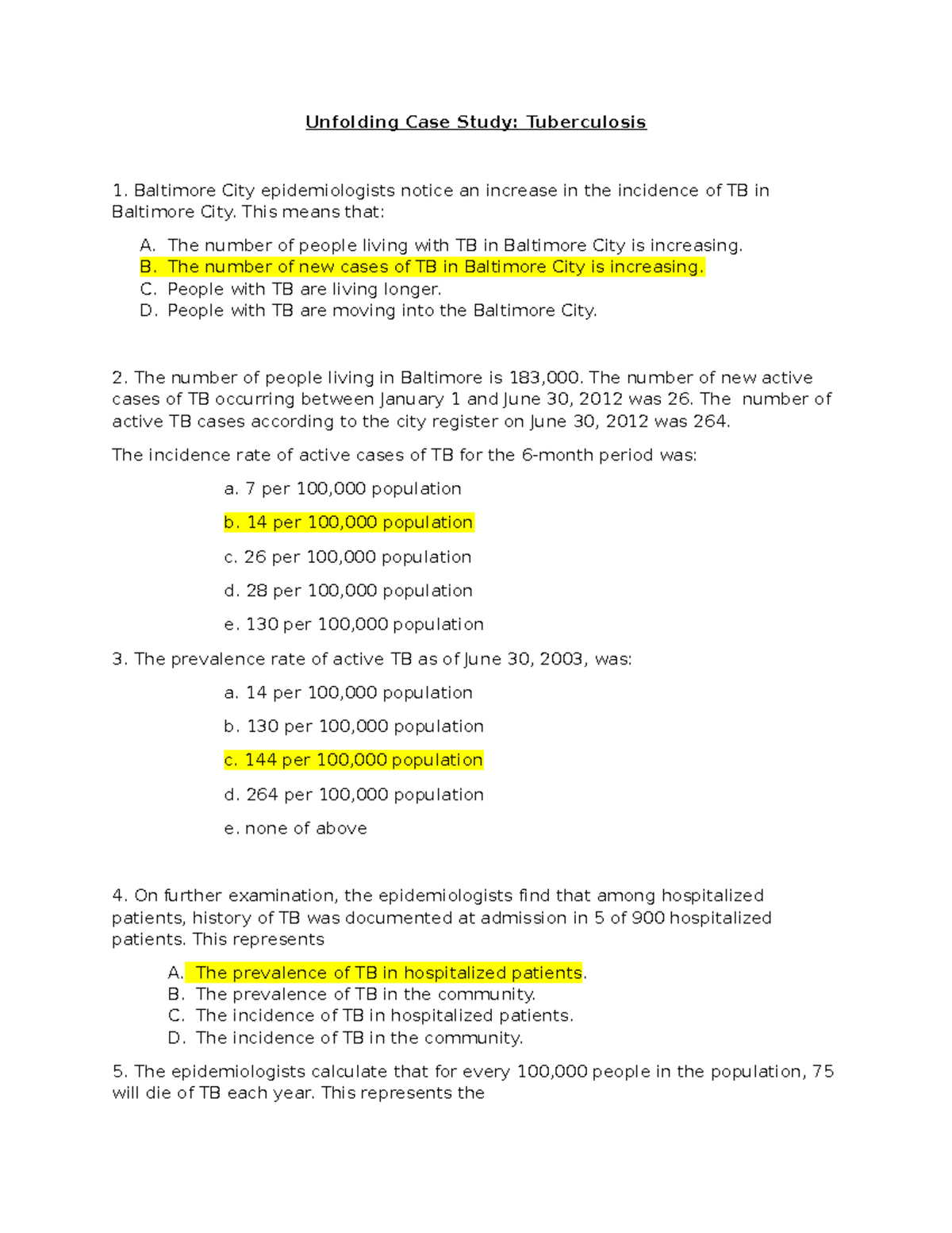 Epidemiology Case Study - Unfolding Case Study: Tuberculosis Baltimore ...