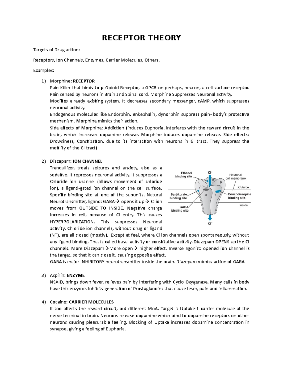 Receptor Theory and Cellular mechanisms - RECEPTOR THEORY Targets of ...