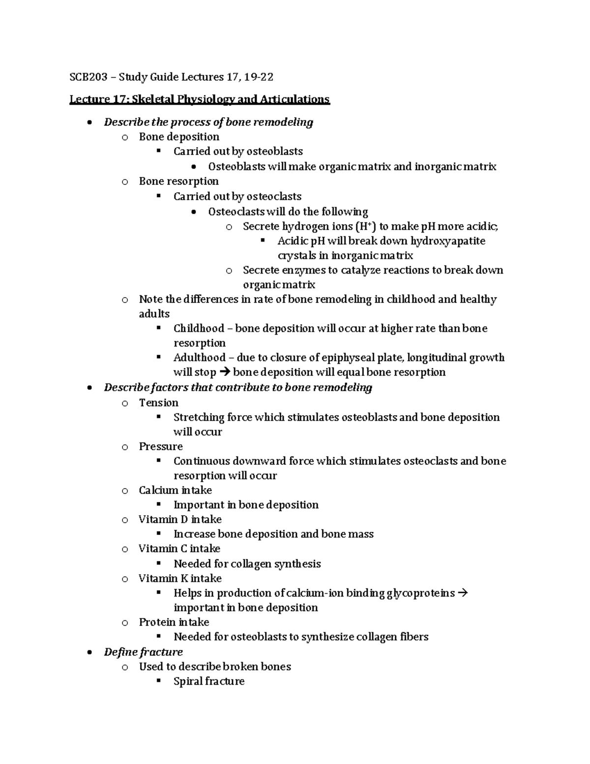Study Guide - Lectures 17-22 - SCB203 – Study Guide Lectures 17, 19- 22 ...