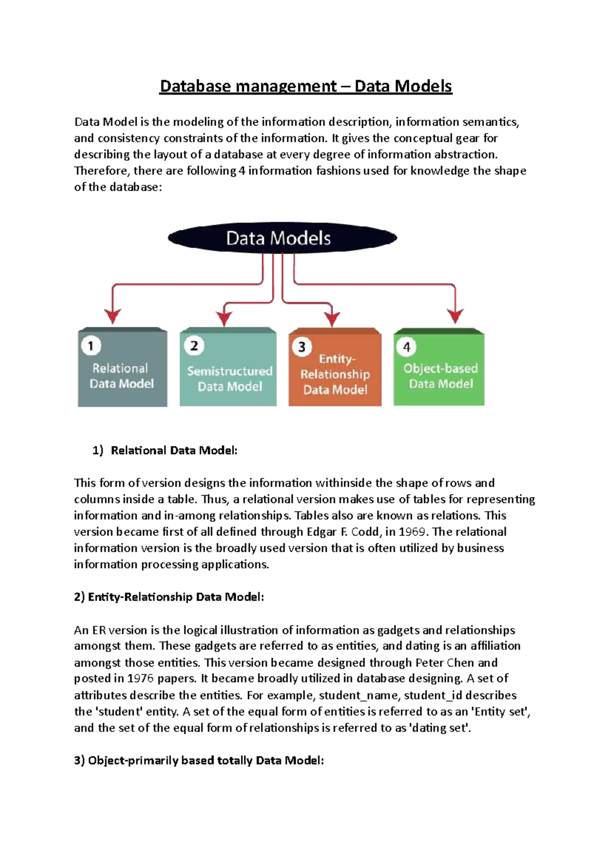 Database management – Data Models - Database management – Data Models ...