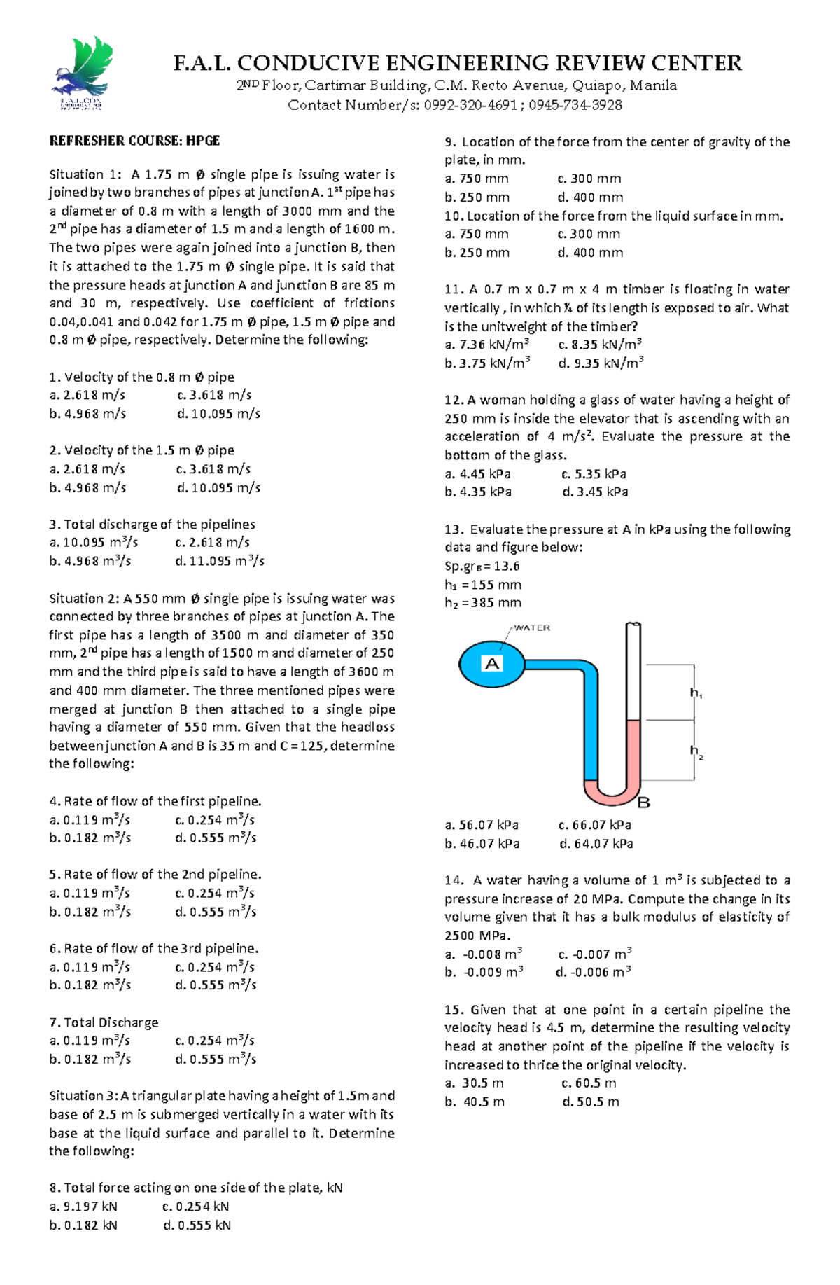 HGE Refresher 2 - board exam notes - F.A. CONDUCIVE ENGINEERING REVIEW ...