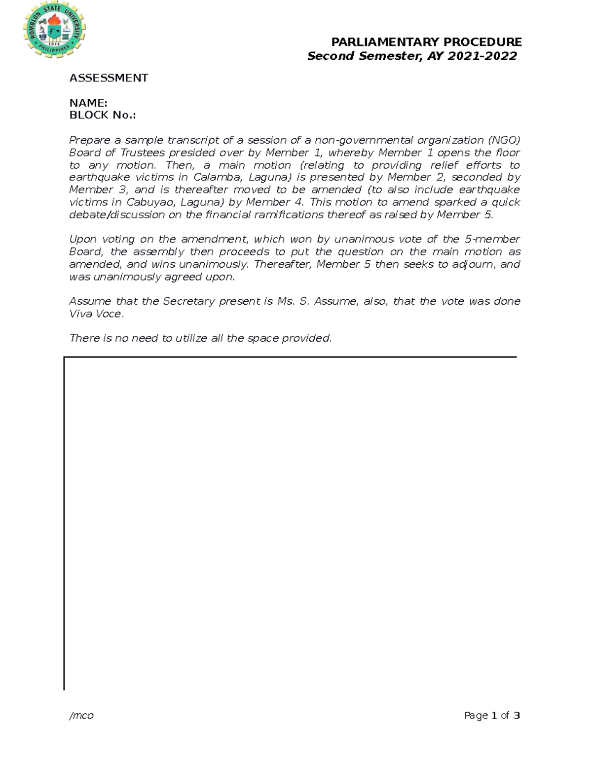 Parliamentary Procedure Module 3 Debates Motions and Voting Answer ...