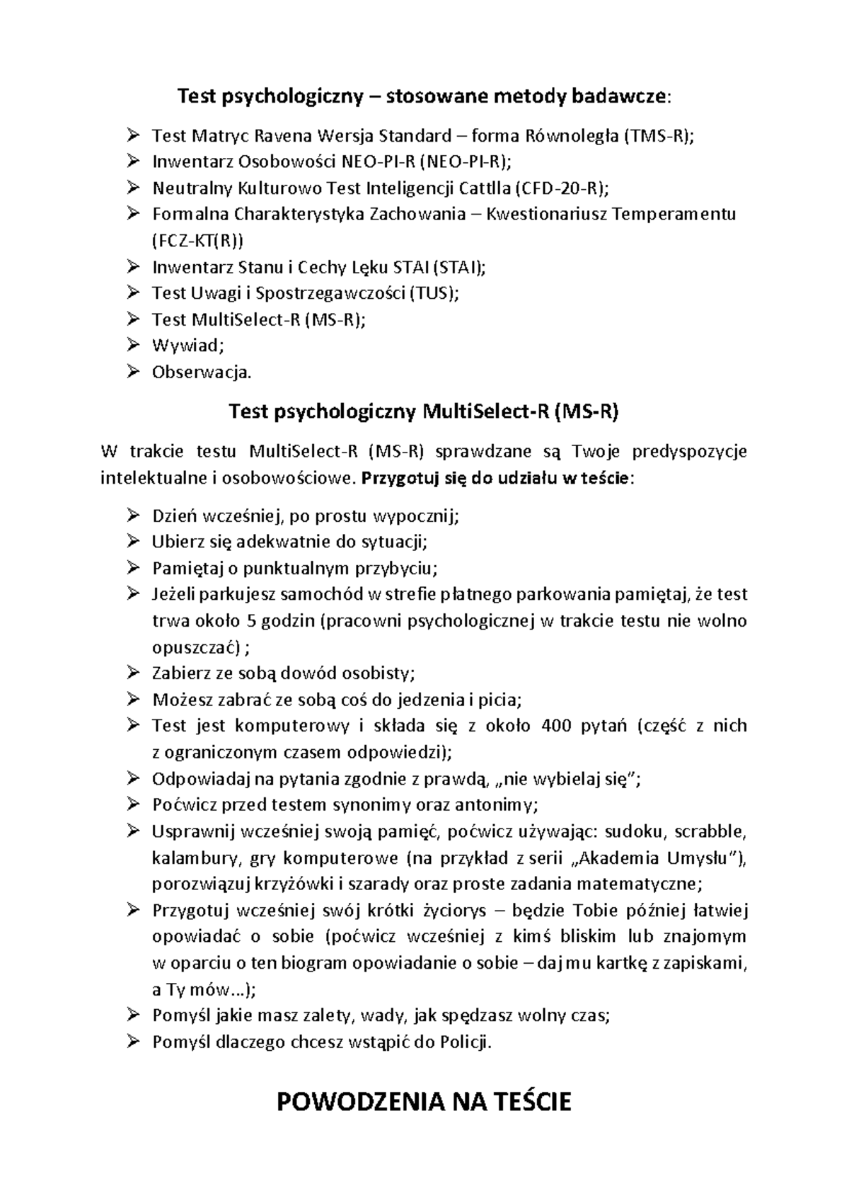 Wskazowki do testu psychologicznego - Test psychologiczny – stosowane ...