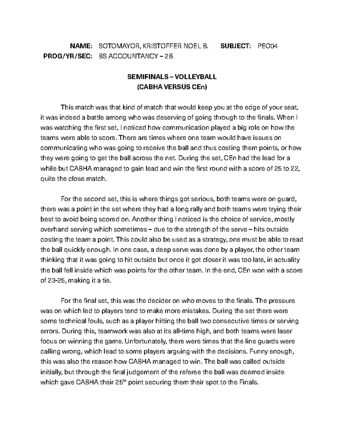 Physical Education Essay - NAME: SOTOMAYOR, KRISTOFFER NOEL B. SUBJECT ...