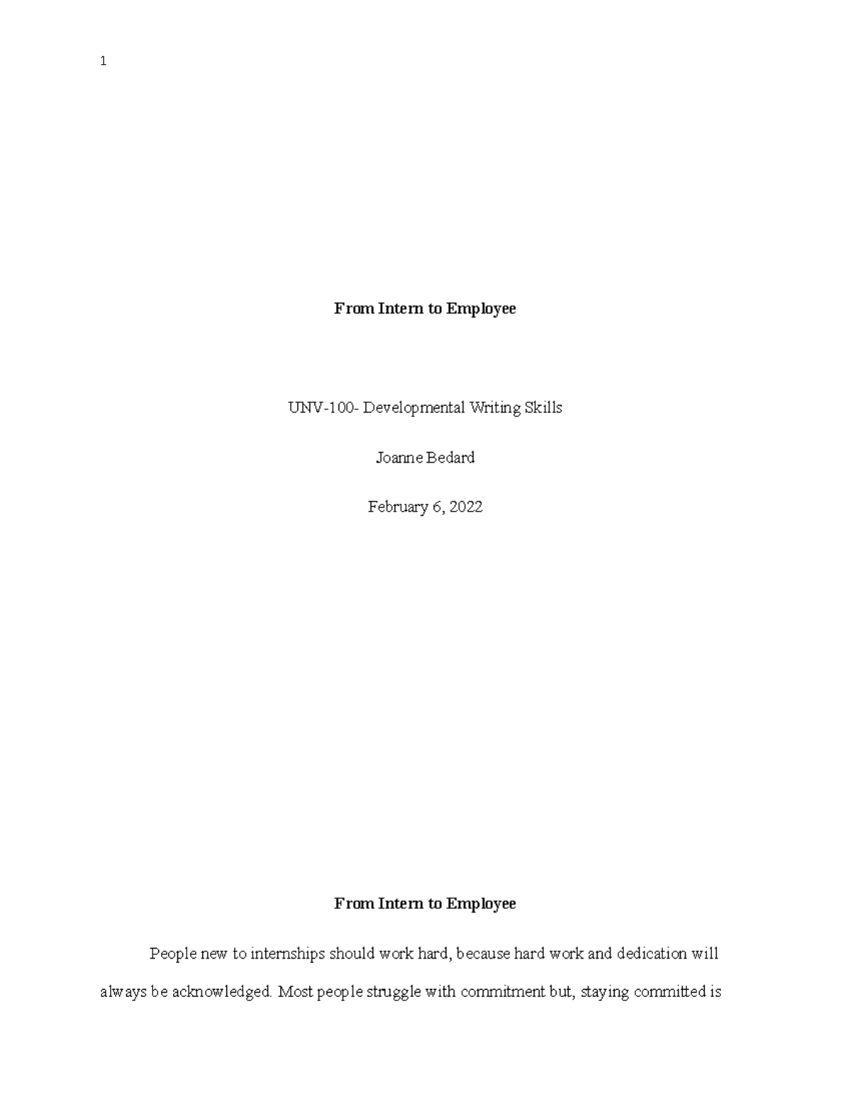 (1)Using Examples Paragraph - Final Draft - 1 From Intern to Employee ...