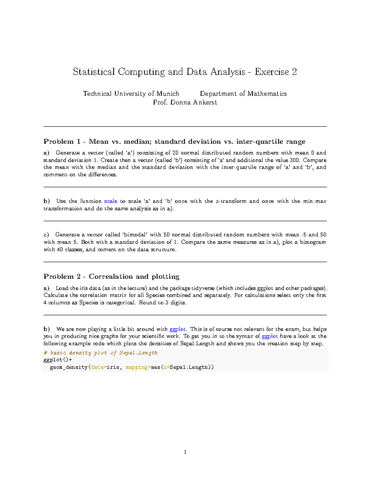 Problems 2 - Study Material Summer Semester - Statistical Computing and ...