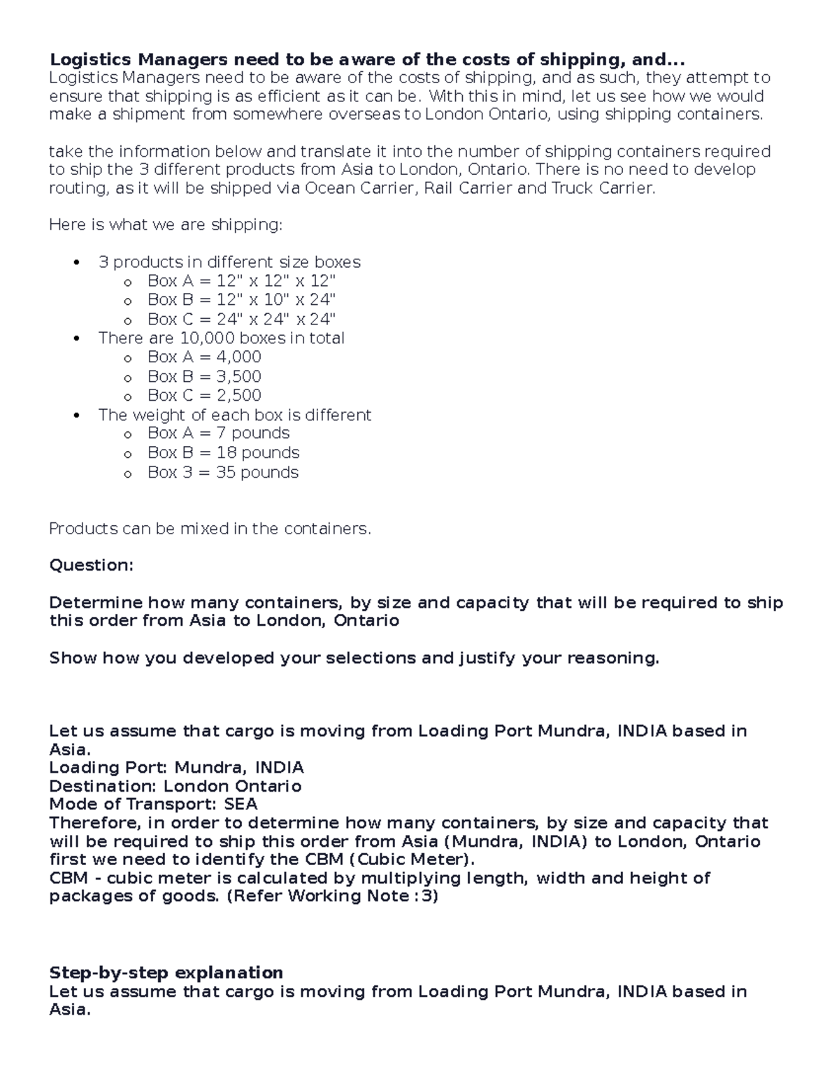 PRCH3019 - Assignment 4 - Hero - Logistics Managers need to be aware of the costs of shipping ...