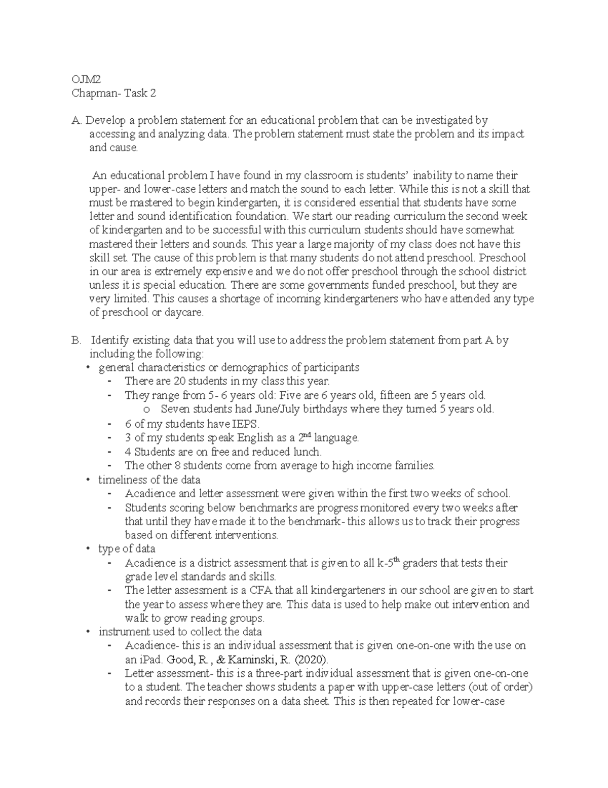 Ojm2 Chapman Task 2 Ojm2 Ojm Chapman Task 2 A Develop A Problem Statement For An