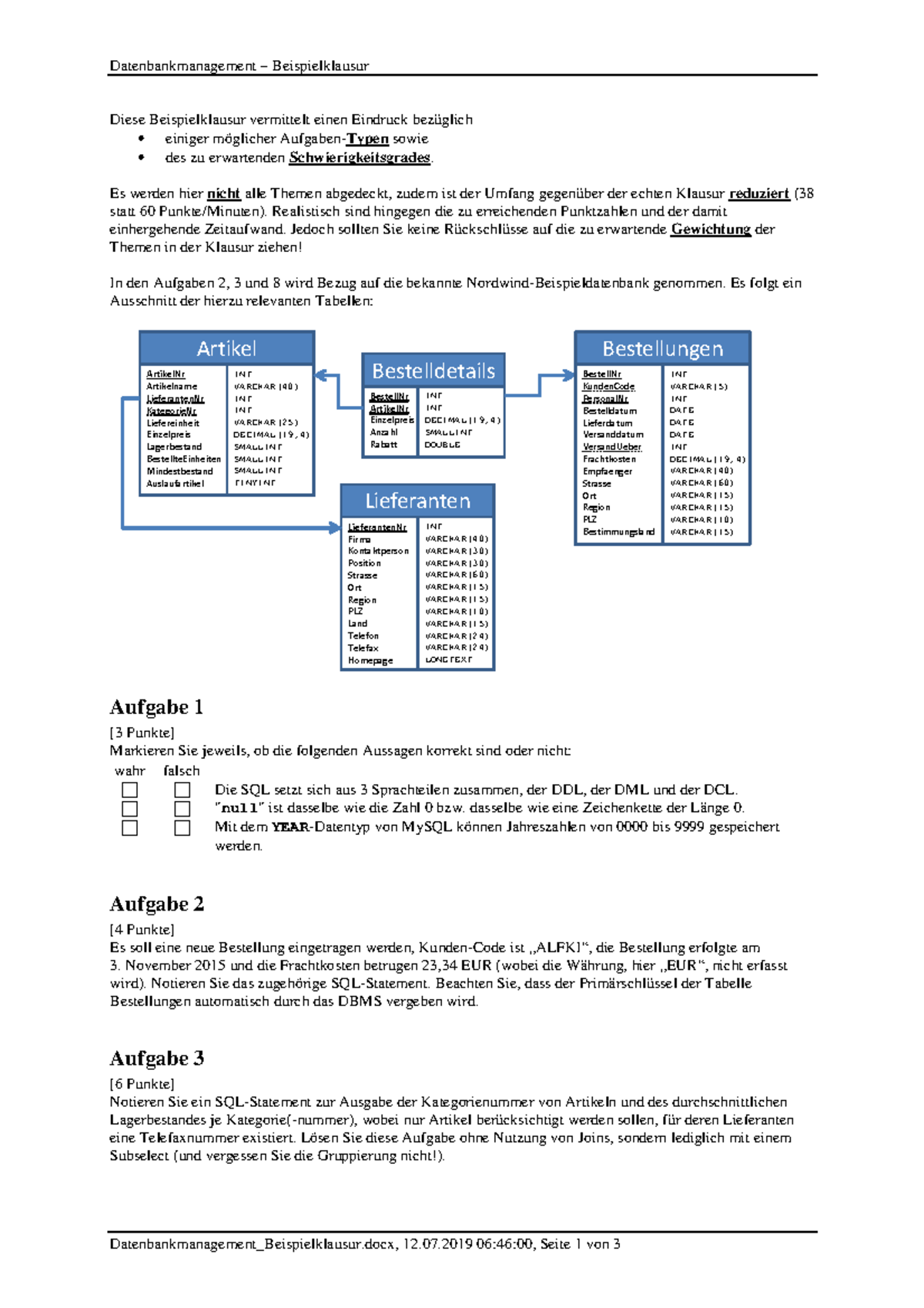 DBM Beispielklausur - Warning: TT: undefined function: 32 Warning: Popup annotation has a ...