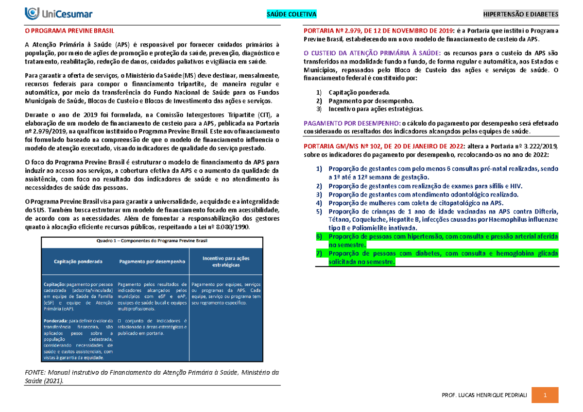 Atenção aos Pacientes Crônicos - Rev 04 out 2022 - O PROGRAMA PREVINE ...