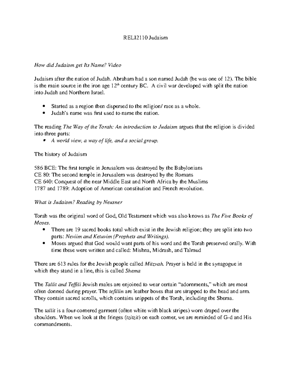 RELI2110 Judaism - Lecture notes Module 1 to 3 Online - RELI2110 ...