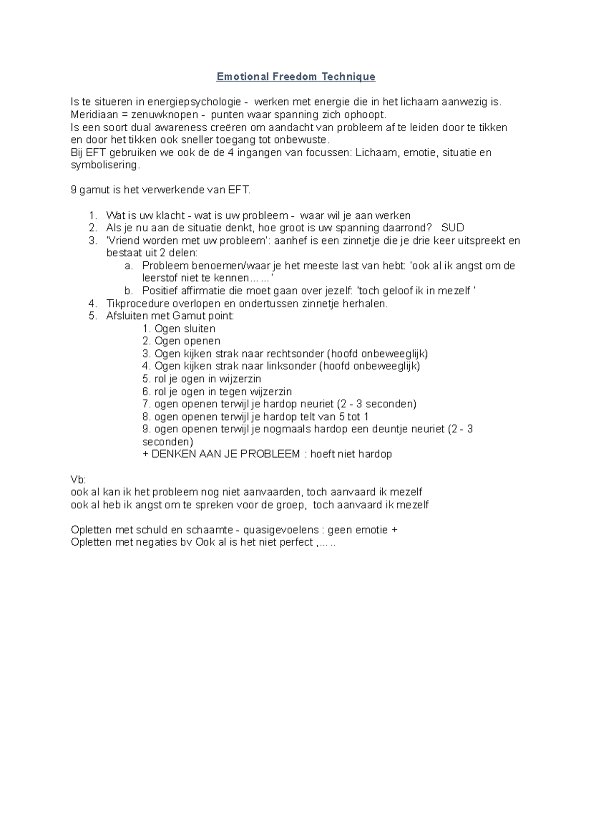 Emotional Freedom Technique - Meridiaan = zenuwknopen - punten waar ...