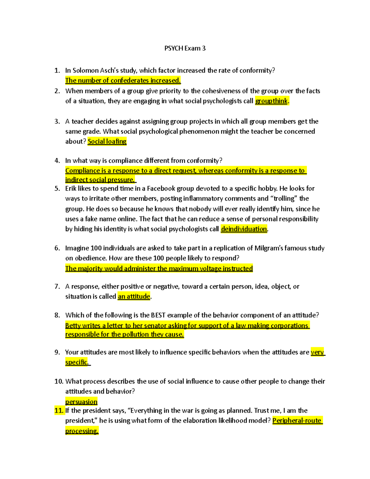 Psych Exam 3 - practice study guide - PSYCH Exam 3 In Solomon Asch’s ...