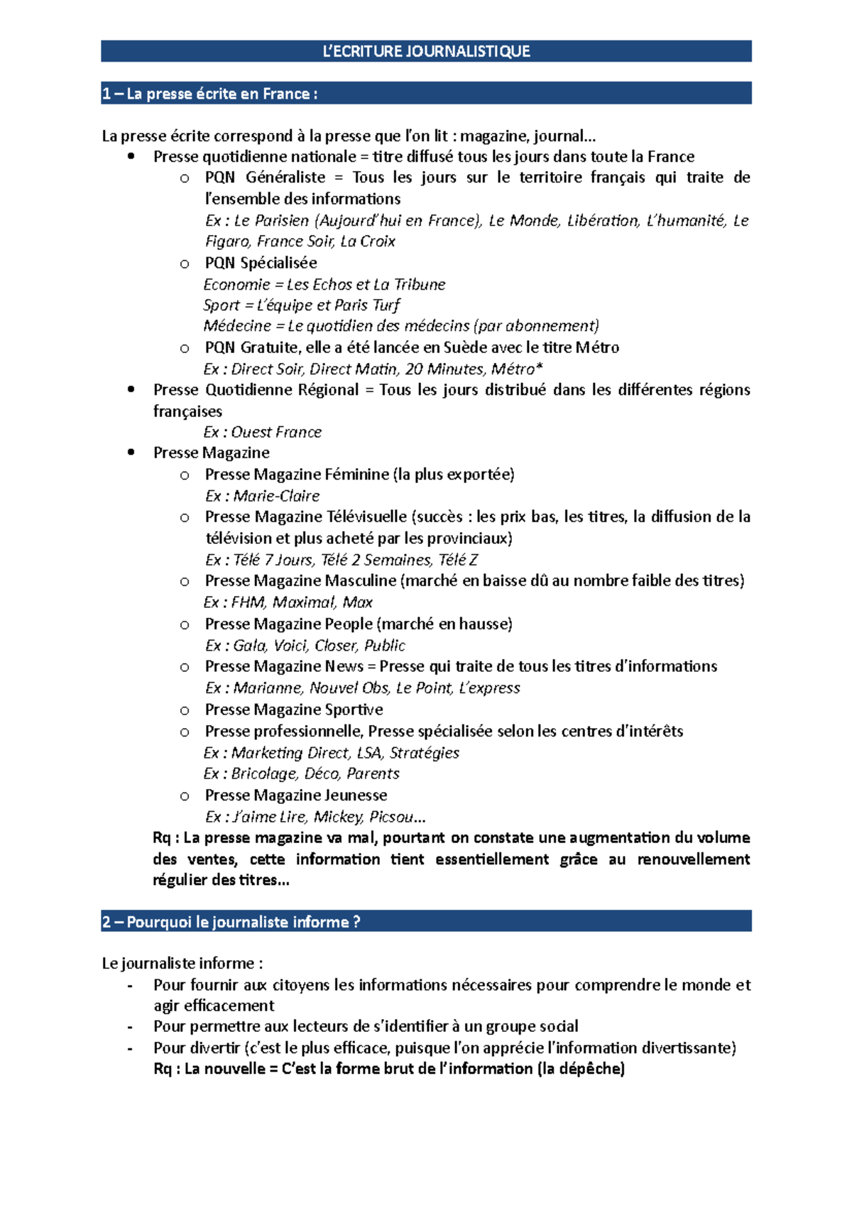 Ecriture journalistique RP - L’ECRITURE JOURNALISTIQUE 1 – La presse ...