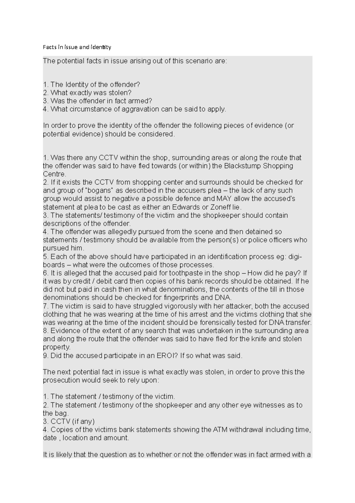 Sample Answer - Facts in issue and identity The potential facts in ...