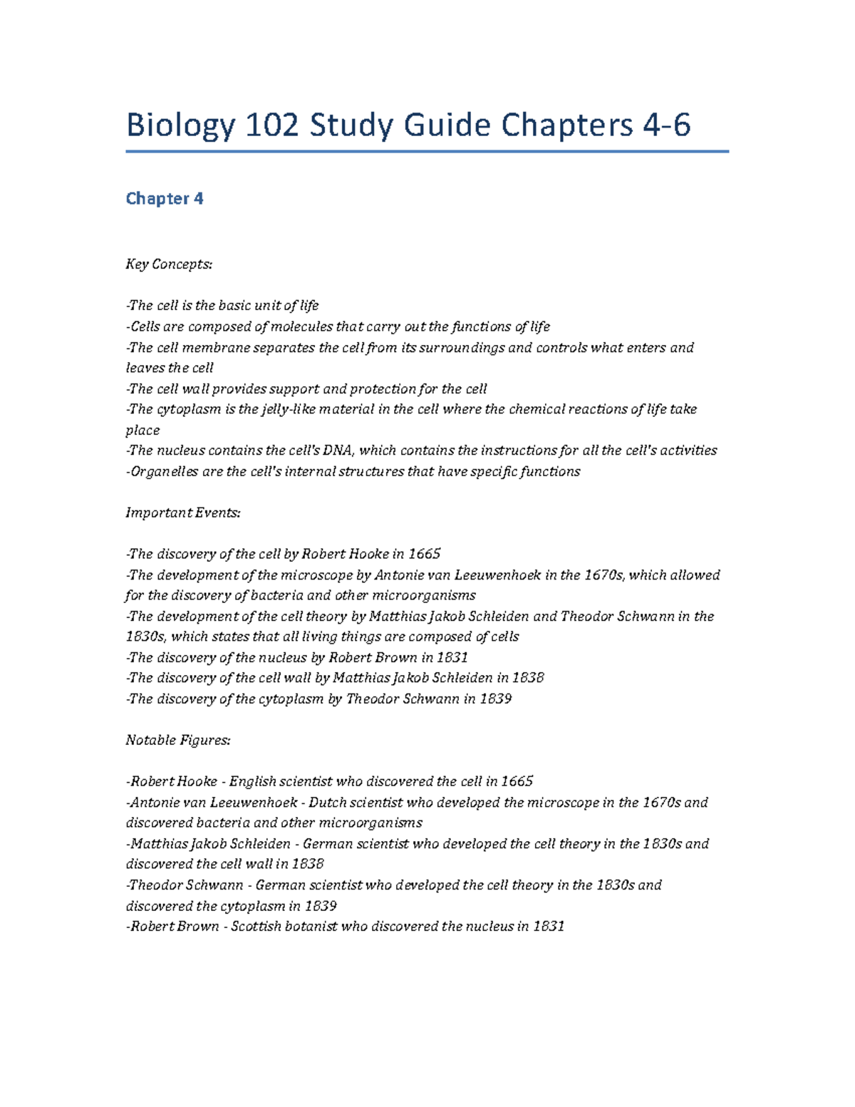 Biology 102 Study Guide Chapters 4-6 - Studocu