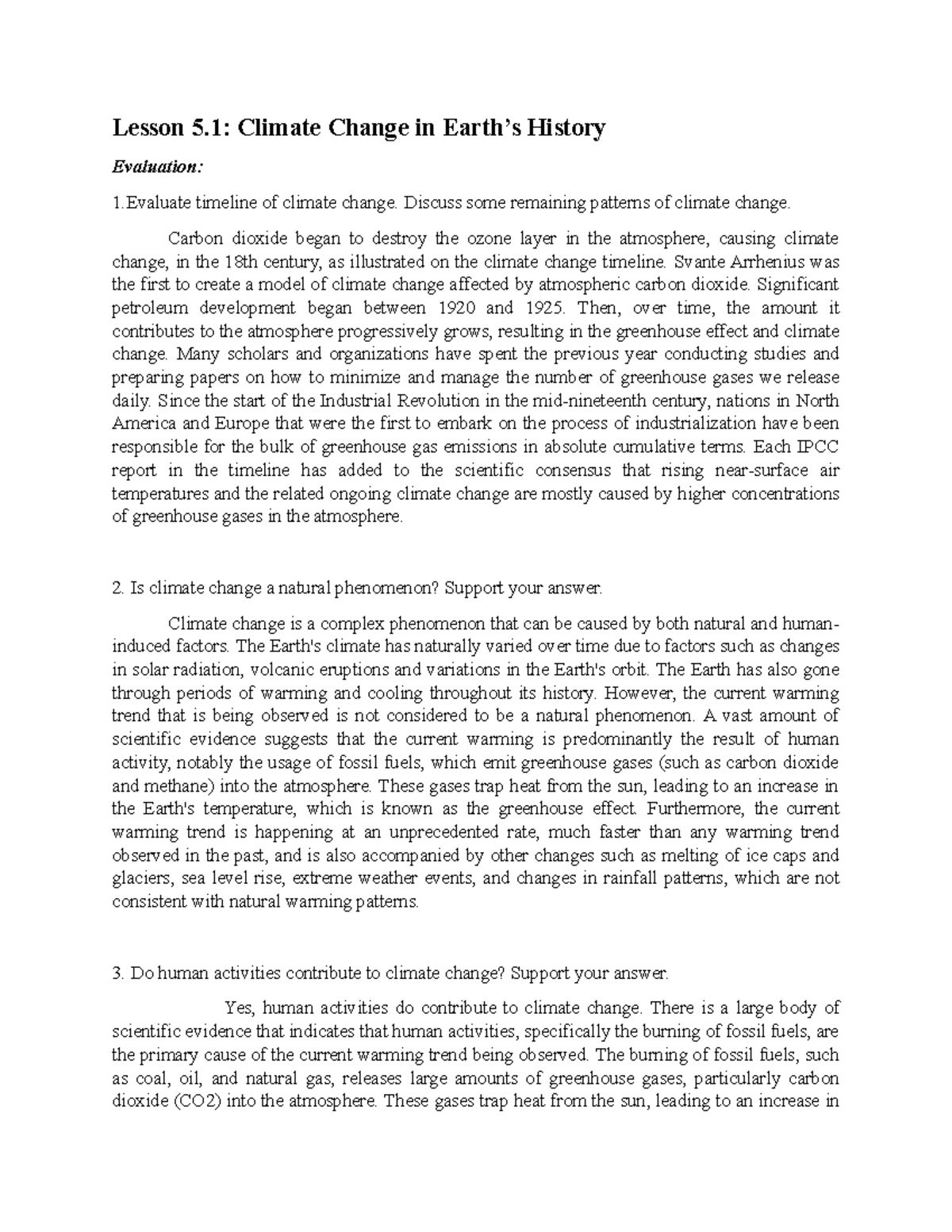 Lesson 5 - Metetorlogy - Lesson 5: Climate Change in Earth’s History ...