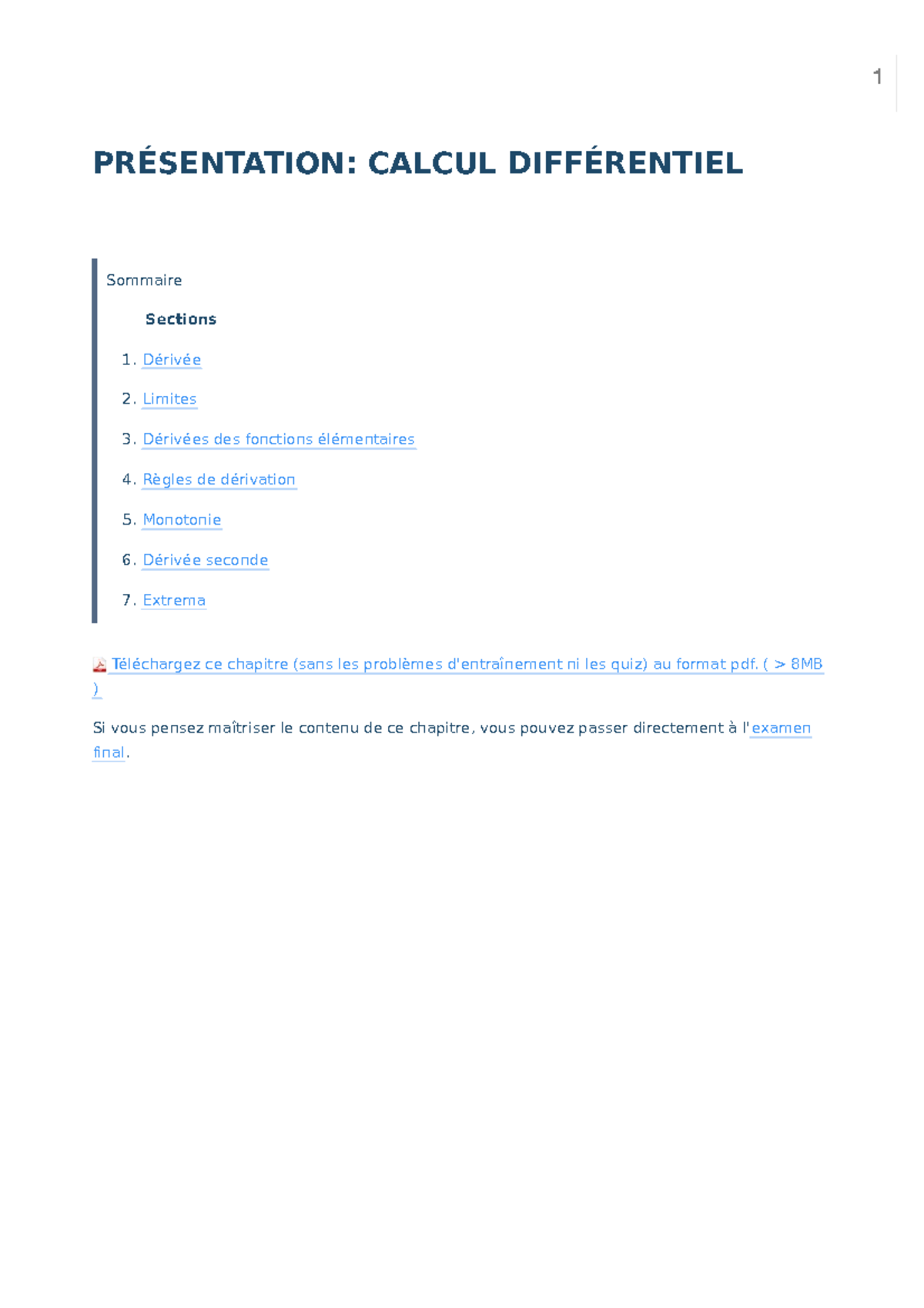 Calcul differentiel - PRÉSENTATION: CALCUL DIFFÉRENTIEL Sommaire ...