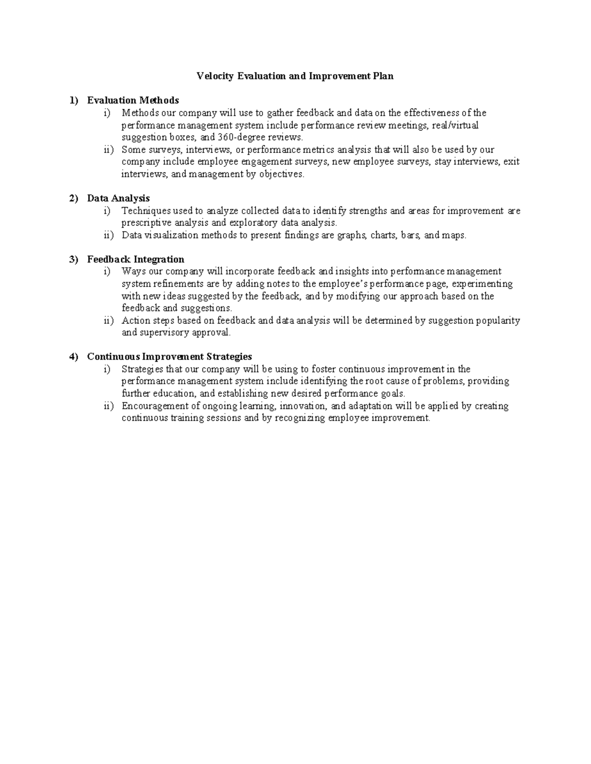 HR Capstone - Case - Velocity Evaluation and Improvement Plan ...