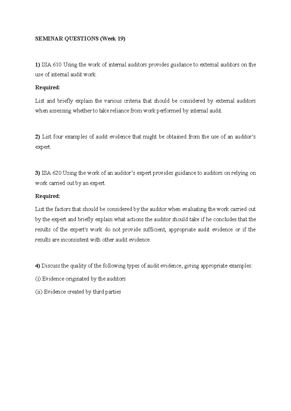 BE120 - Week 19 Seminar Questions 2023 - SEMINAR QUESTIONS (Week 19 ...