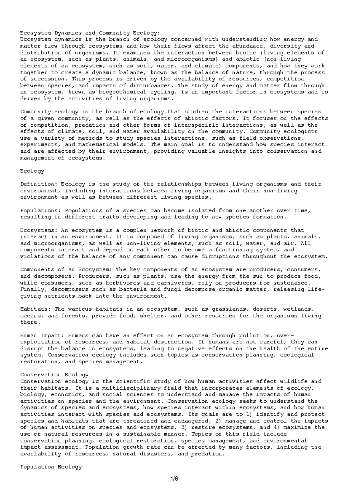 Zoology 3 - Lecture Notes - Ecosystem Dynamics and Community Ecology ...