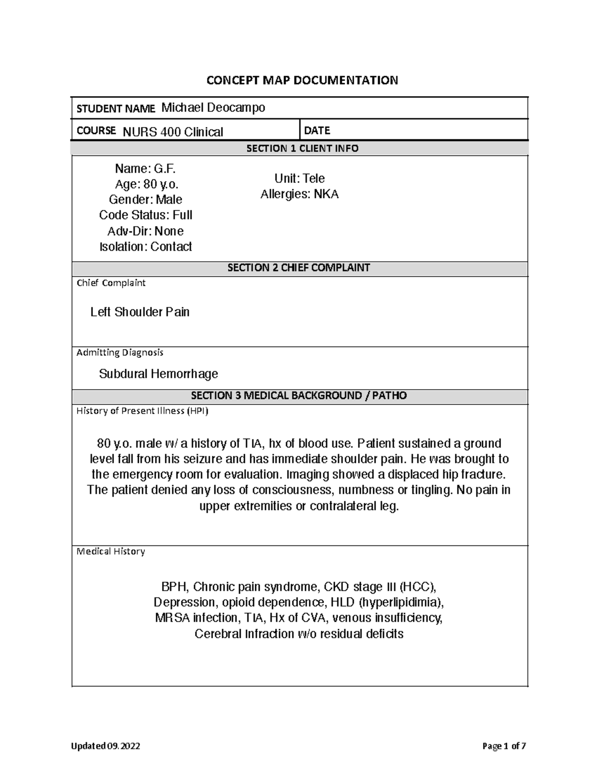 Concept Map Documentation - CONCEPT MAP DOCUMENTATION STUDENT NAME COURSE DATE SECTION 1 CLIENT ...