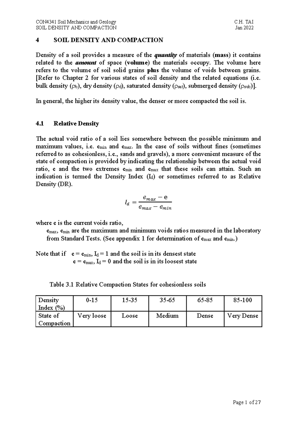 04 soil density and compaction (notes) - SOIL DENSITY AND COMPACTION ...