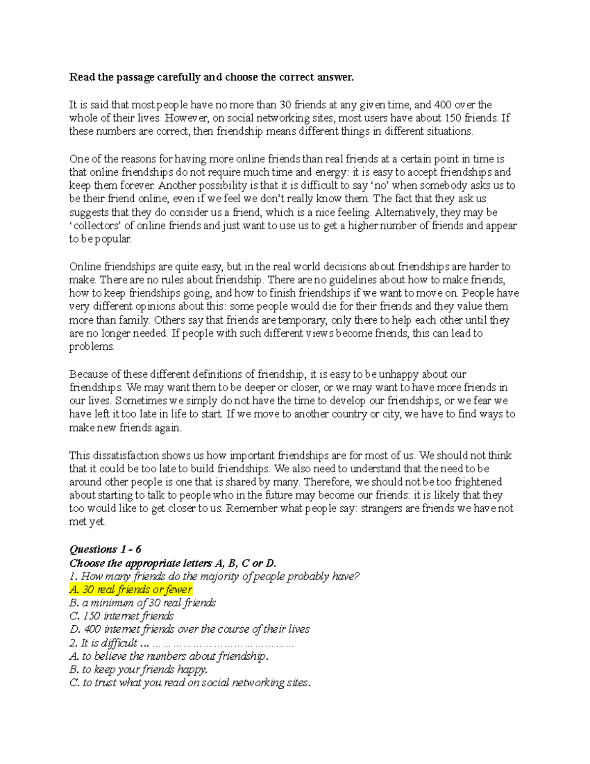 Reading - vguk, - Read the passage carefully and choose the correct ...