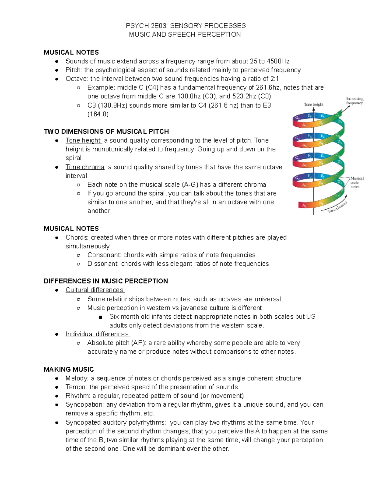 11 Music and Speech Perception - PSYCH 2E03: SENSORY PROCESSES MUSIC ...
